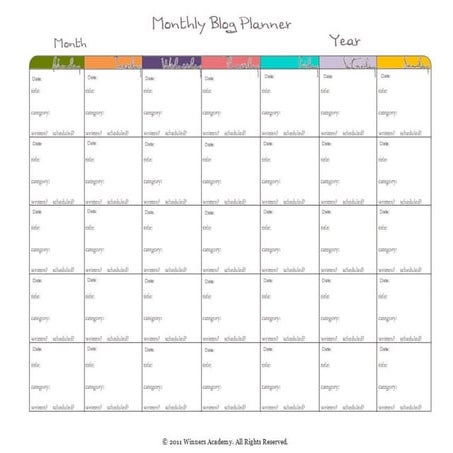 Monthly blog planner | DOCX