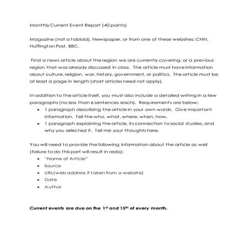 Monthly current event report update | PDF