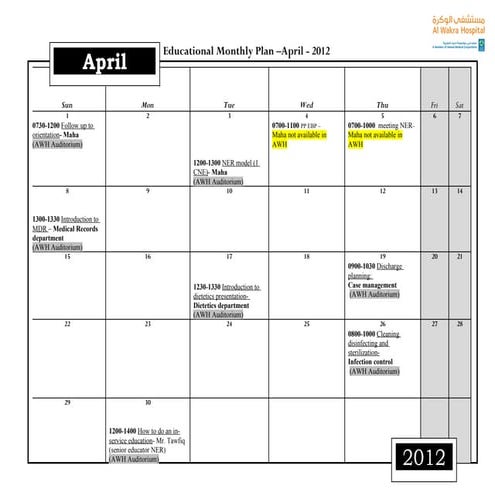 Monthly plan april 2012 | PPT