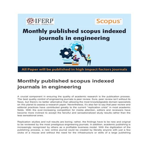 Engineering Scopus indexed journals are published monthly - IFERP | PDF ...