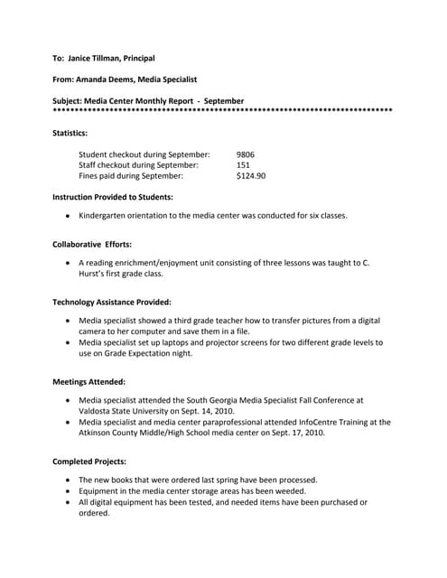 Monthly Report To Principal | PDF