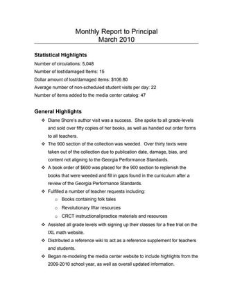 Monthly report for the principal | PDF