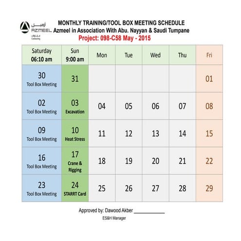 Monthly tool box meeting training schedule [compatibility mode] | PDF