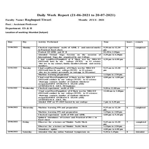 Monthly work report (dr.jitendra patil) 21 june tp 20 july 2021 | DOCX ...