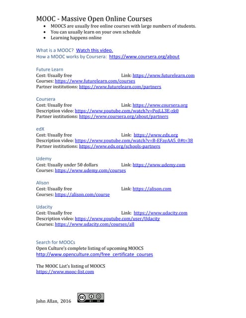 Massive Open Online Courses (MOOC) | PPTX | Internet | Computing