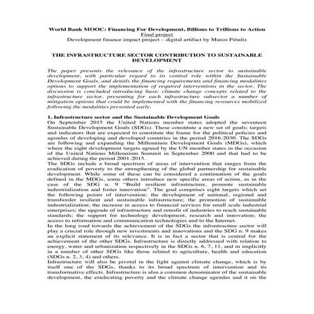 The infrastructure sector contribution to sustainable development - MOOC FFD WB Marco Pittalis ...