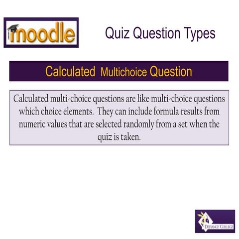 Moodle calculated multichoice quiz question | PPT