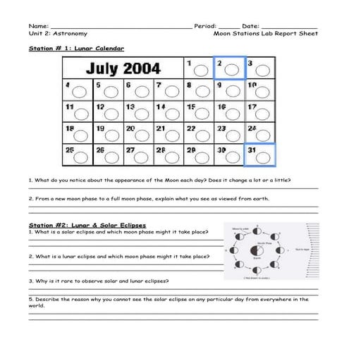 Moon Stations Lab Report Sheet | DOCX