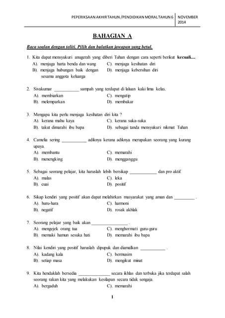 SOALAN UJIAN MAC PENDIDIKAN MORAL TINGKATAN 2 | DOCX