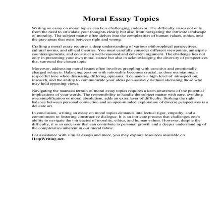 Moral Essay Topics. Importance of moral values in our life essay | PDF