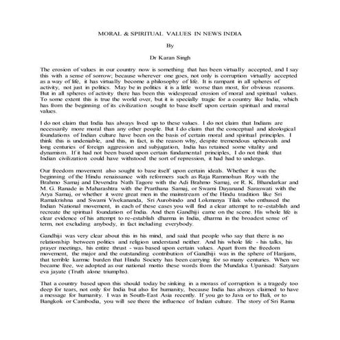 Moral & spiritual values in news india | PDF
