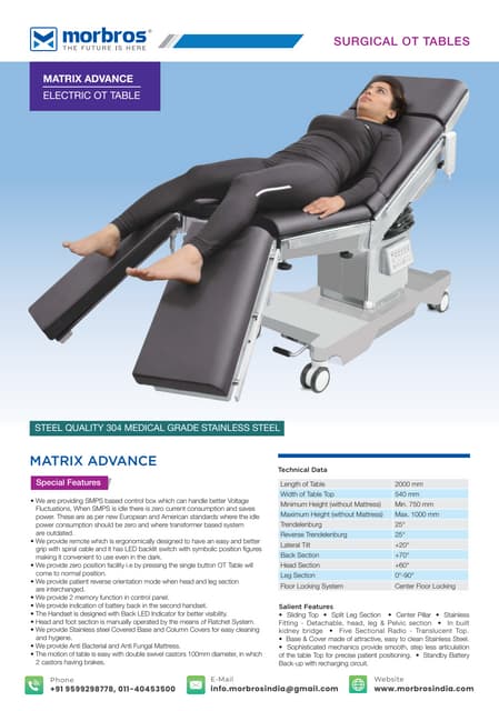Matrix Electric Operation Theatre Tables | PDF