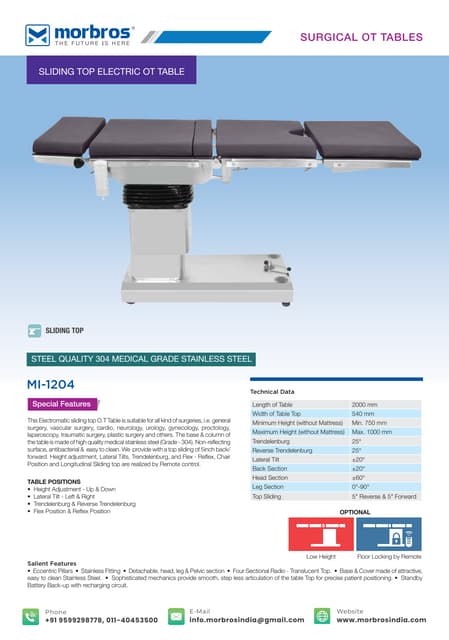 Ophthalmic Electric Operation Theatre Table | PDF