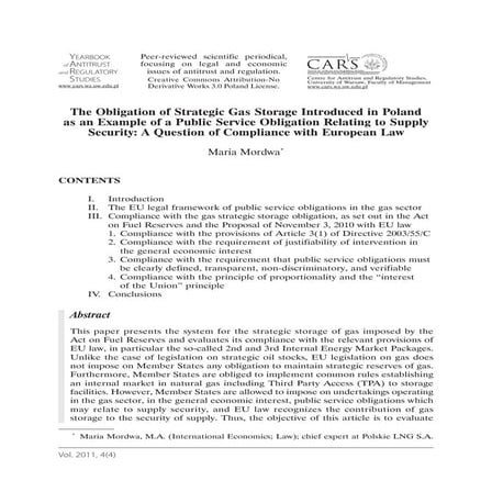 The Obligation of Strategic Gas Storage Introduced in Poland as an ...