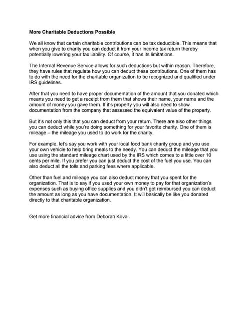 IRS Publication 526 Charitable donations | PDF