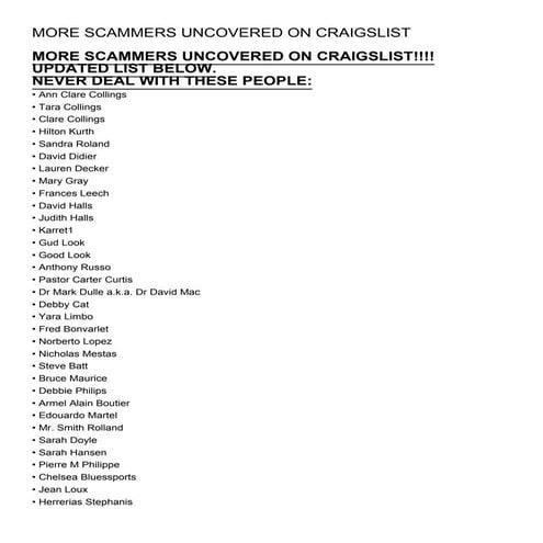 MORE SCAMMERS UNCOVERED ON CRAIGSLIST | PDF