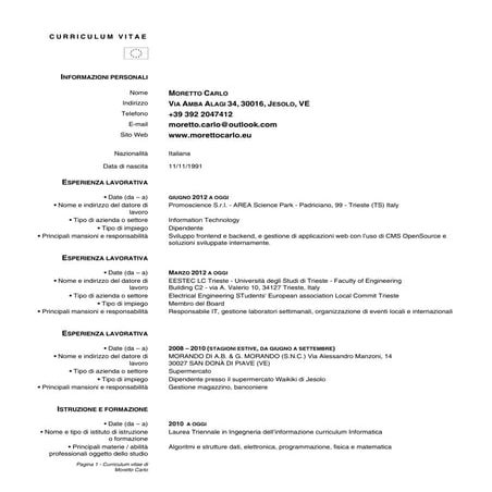 Moretto Carlo Curriculum | PDF