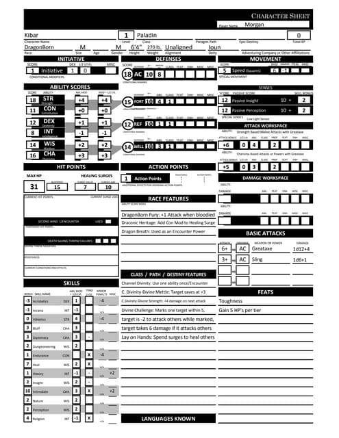 Character Sheet Lvl1monk | PDF