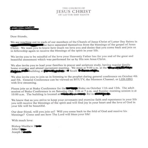 LDS Bishop Letter (Creepy, Sappy) | PDF