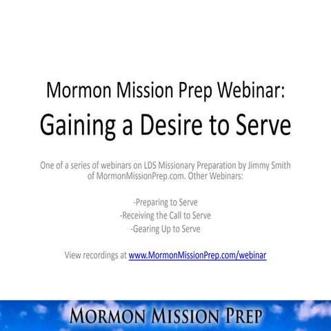 Mission Prep Class Lesson 1 The Missionary Purpose