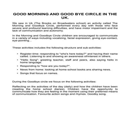 Morning circle, activity for those who have multiple disabilities. | PDF