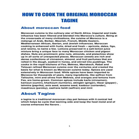 Moroccan tagine - how to make a moroccan chicken tagine | PDF