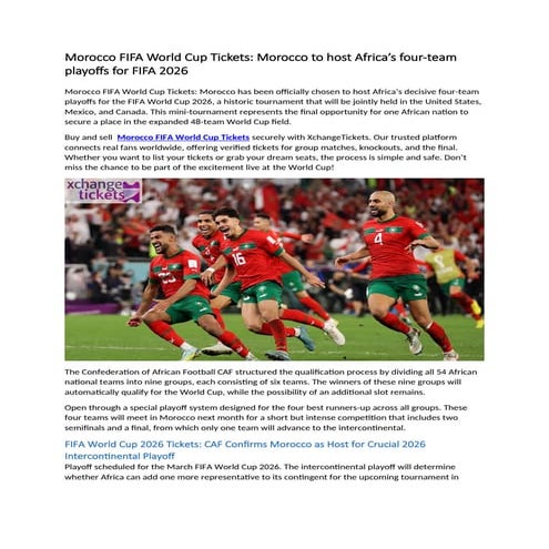 Morocco FIFA World Cup Tickets Morocco to host Africa’s four-team ...