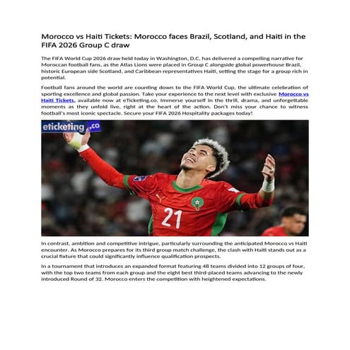 Morocco vs Haiti Tickets Morocco faces Brazil, Scotland, and Haiti in ...