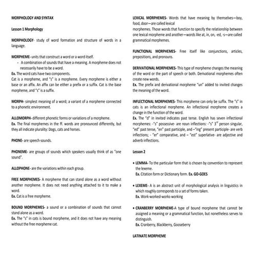Morphology and syntax Overview | PDF