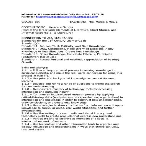 Morris d information literacy pathfinder lesson plan | DOCX
