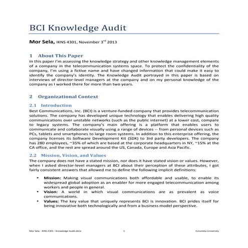 Example of a Knowledge Audit for a tech startup by Mor Sela | PDF