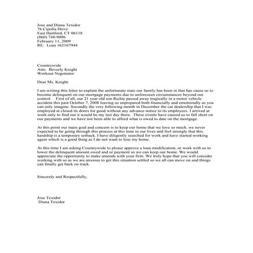 Hardship letter sample template | PDF