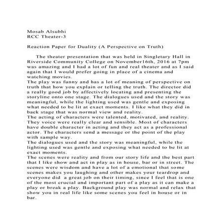 Mosab AlsubhiRCC Theater-3 Reaction Paper for Duality (A Per.docx