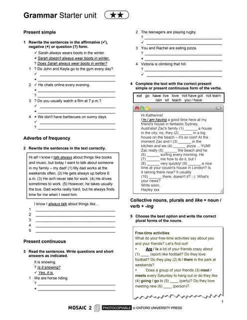 Grammar vocabulary 1star_starter | PDF