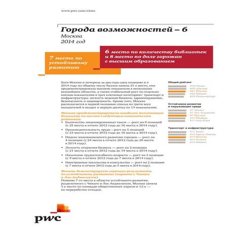 Исследование PwC "Города возможностей – 6. Москва" | PDF | North ...