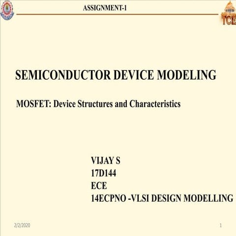 Dc model of a large uniformly doped bulk MOSFET - lecture 46 | PPTX
