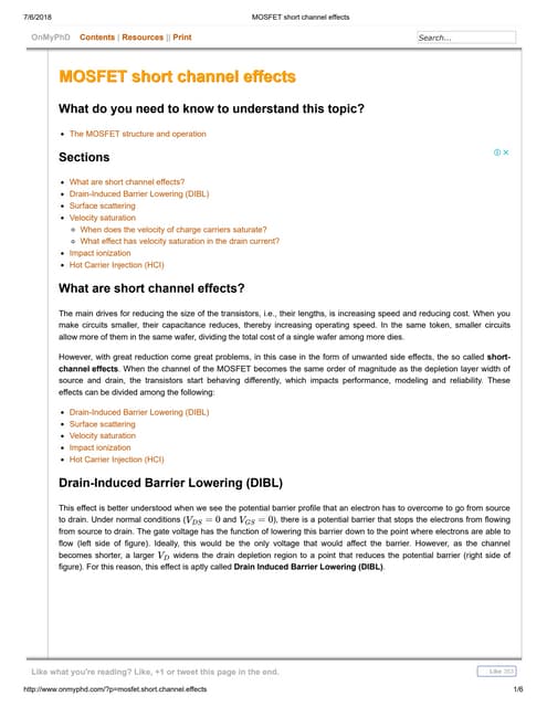SHORT CHANNEL EFFECTS IN MOSFETS- VLSI DESIGN | PPTX | Physics | Science
