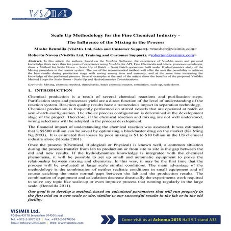 Scale Up Methodology for the Fine Chemical Industry - The Influence of ...