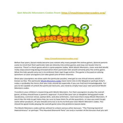 Moshi monsters codes | PDF