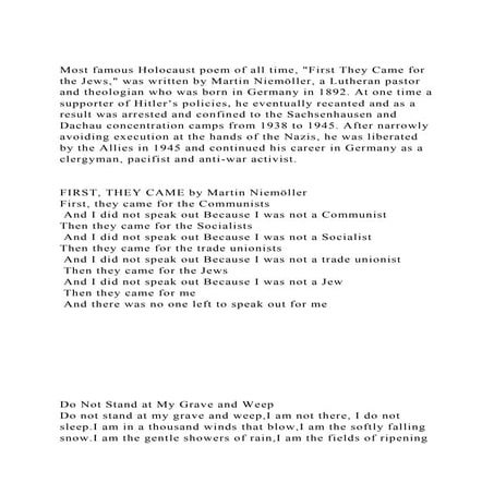 Most Famous Holocaust Poem Of All Time First They Came For The Jdocx