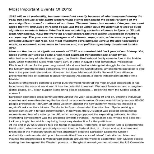 Most Important Events Of 2012 | PDF
