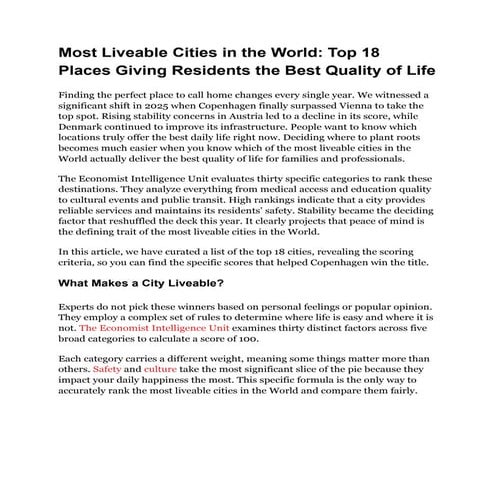 Most Liveable Cities in the World_ Top 18 Places Giving Residents the ...