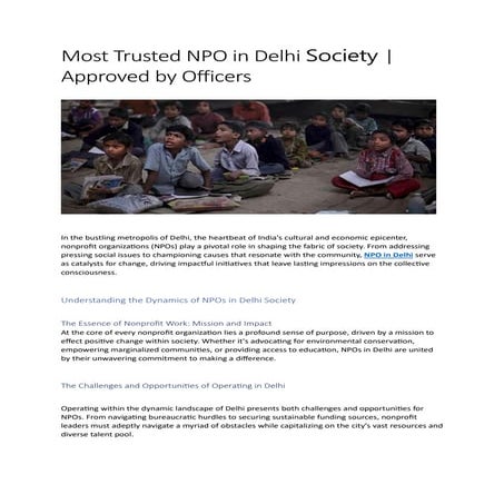 Most Trusted NPO in Delhi Society | Approved by Officers | PDF