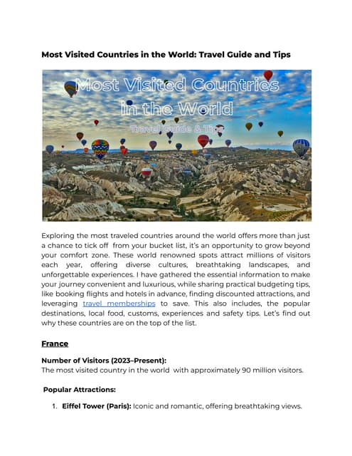 Top 10 Countries to Visit | PDF | Australia and Oceania Travel | Travel ...