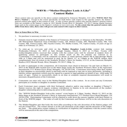 2015 Mother Daughter Contest Rules Wrvr Doc 8349