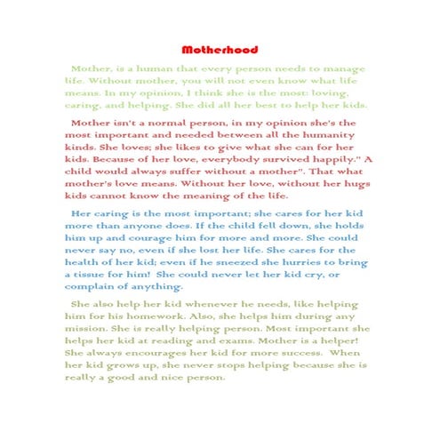 Motherhood - Opinion Essay | DOCX