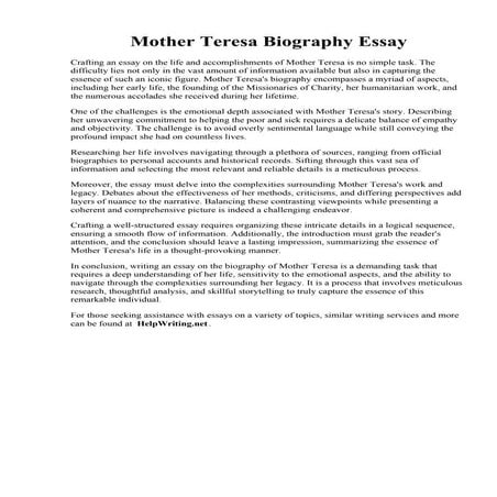 Mother Teresa Biography Essay. Essay on Mother Teresa Bio, Life amp ...