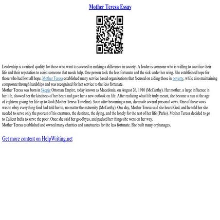 Mother Teresa Essay | PPT