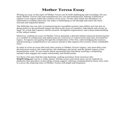 Mother Teresa Essay. Mother Teresa Մարգարիտա Բալայան | PDF