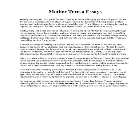 Mother Teresa Essays. University of Colorado at Colorado Springs | PDF